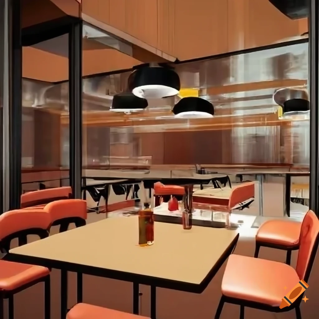 Modern fast food restaurant with glass entrance on Craiyon