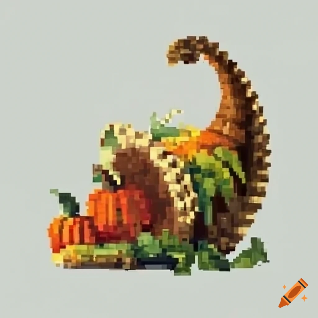 Pixelated watercolor painting of a cornucopia on Craiyon