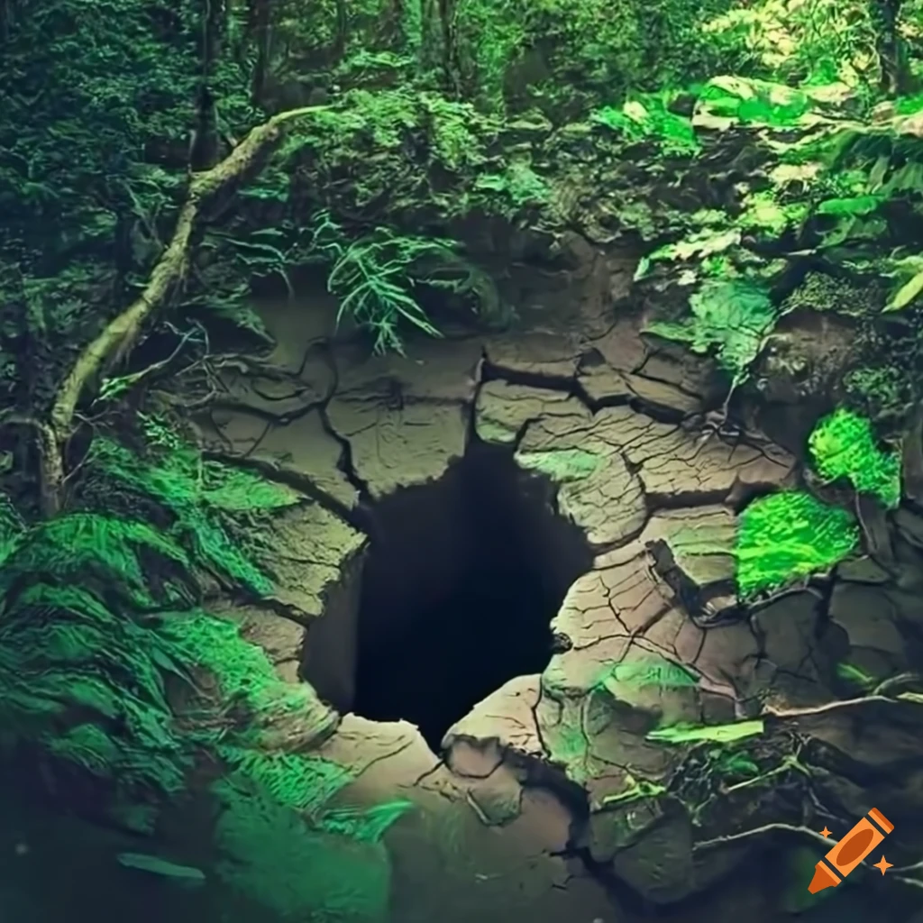 Image of a mysterious hole in the jungle on Craiyon