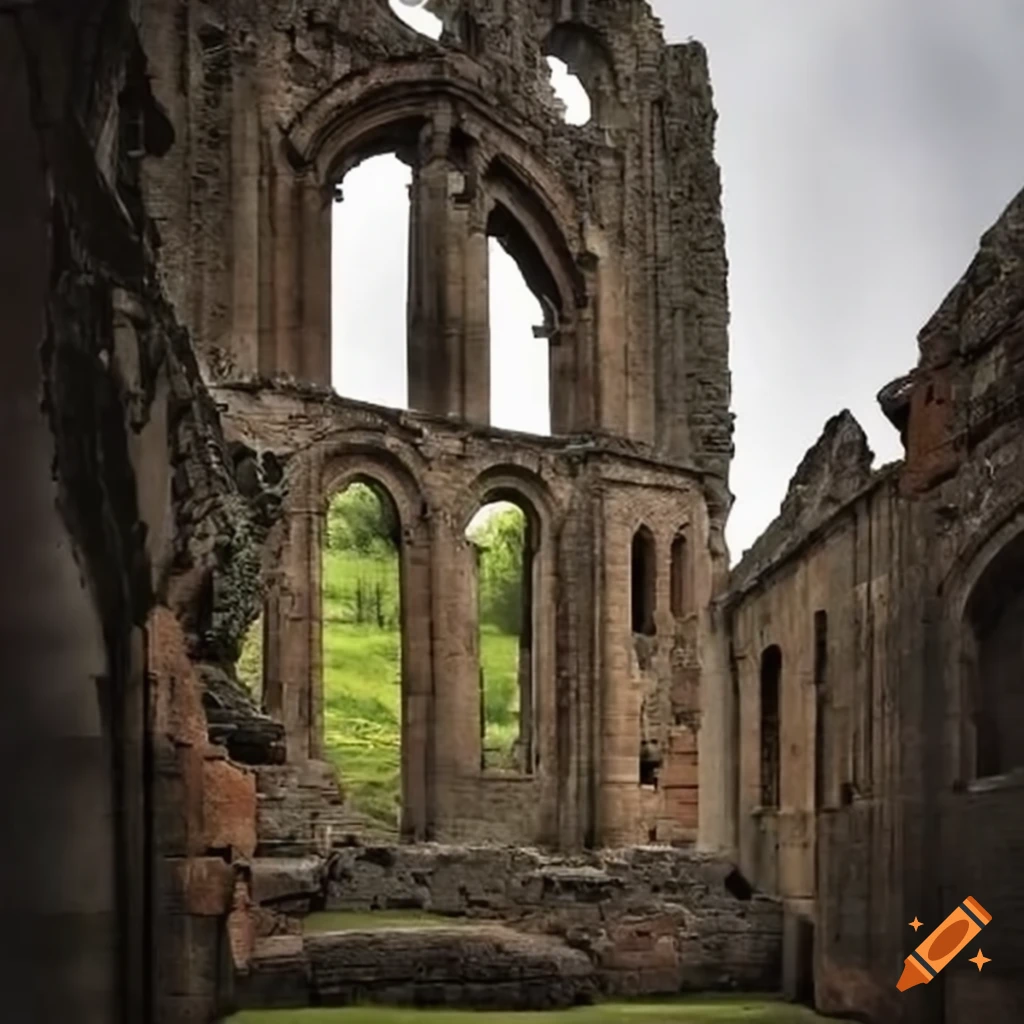 View of a mysterious monastery ruin on Craiyon