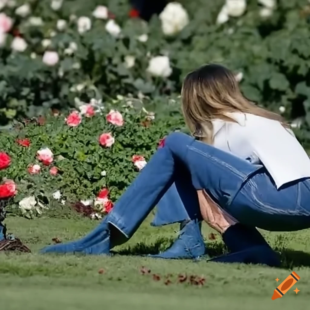 Melania trump destroying flowers in the white house rose garden on Craiyon