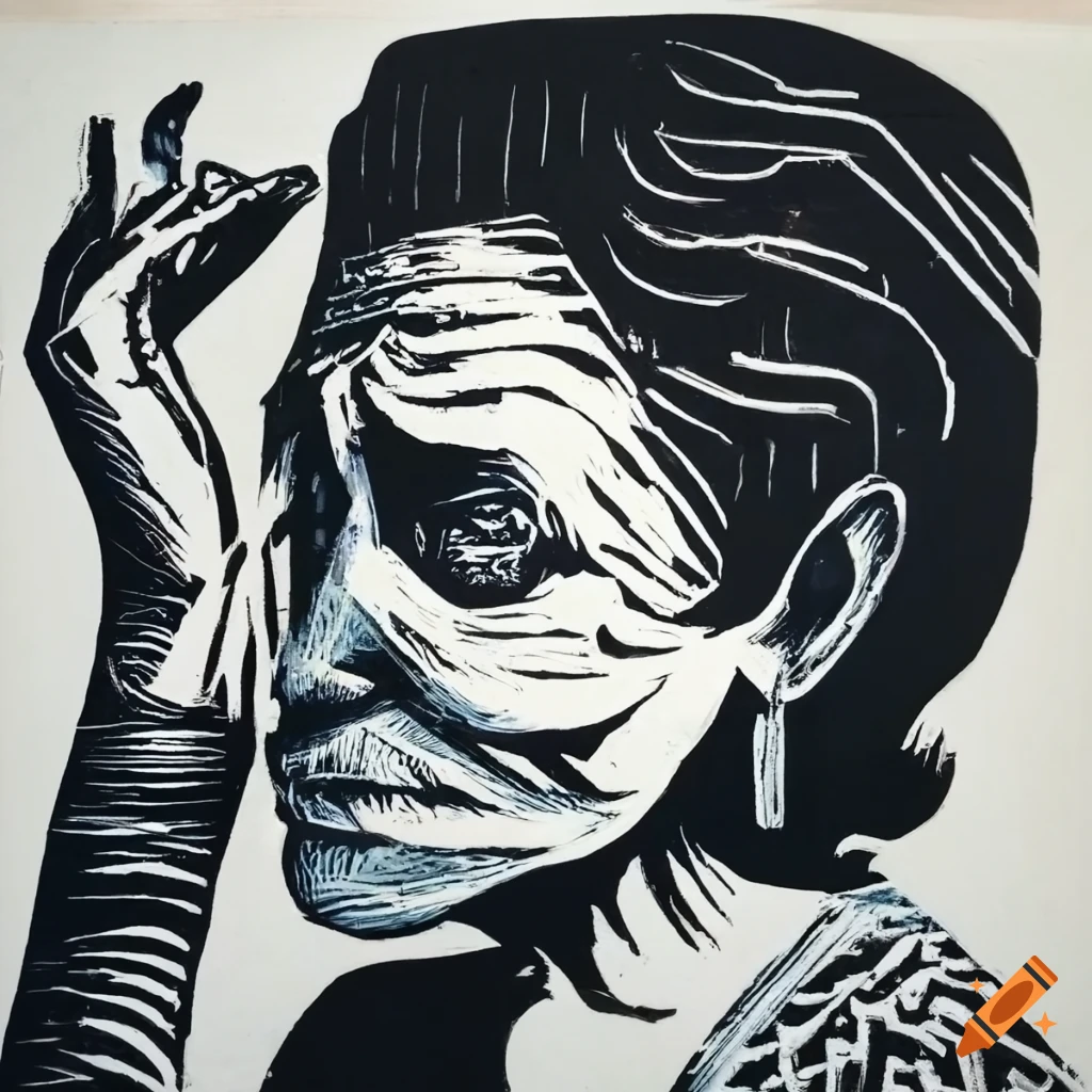 Linocut art of people enjoying the beach on Craiyon