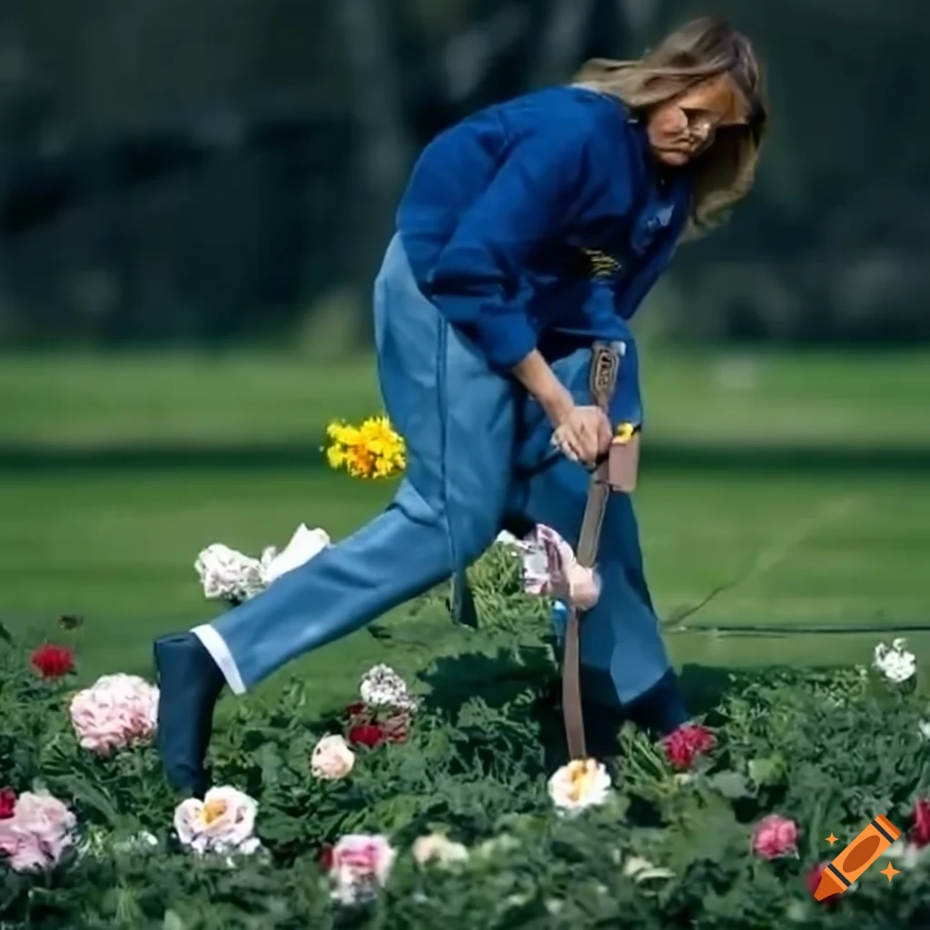 Satirical image of melania trump destroying flowers in the rose garden ...