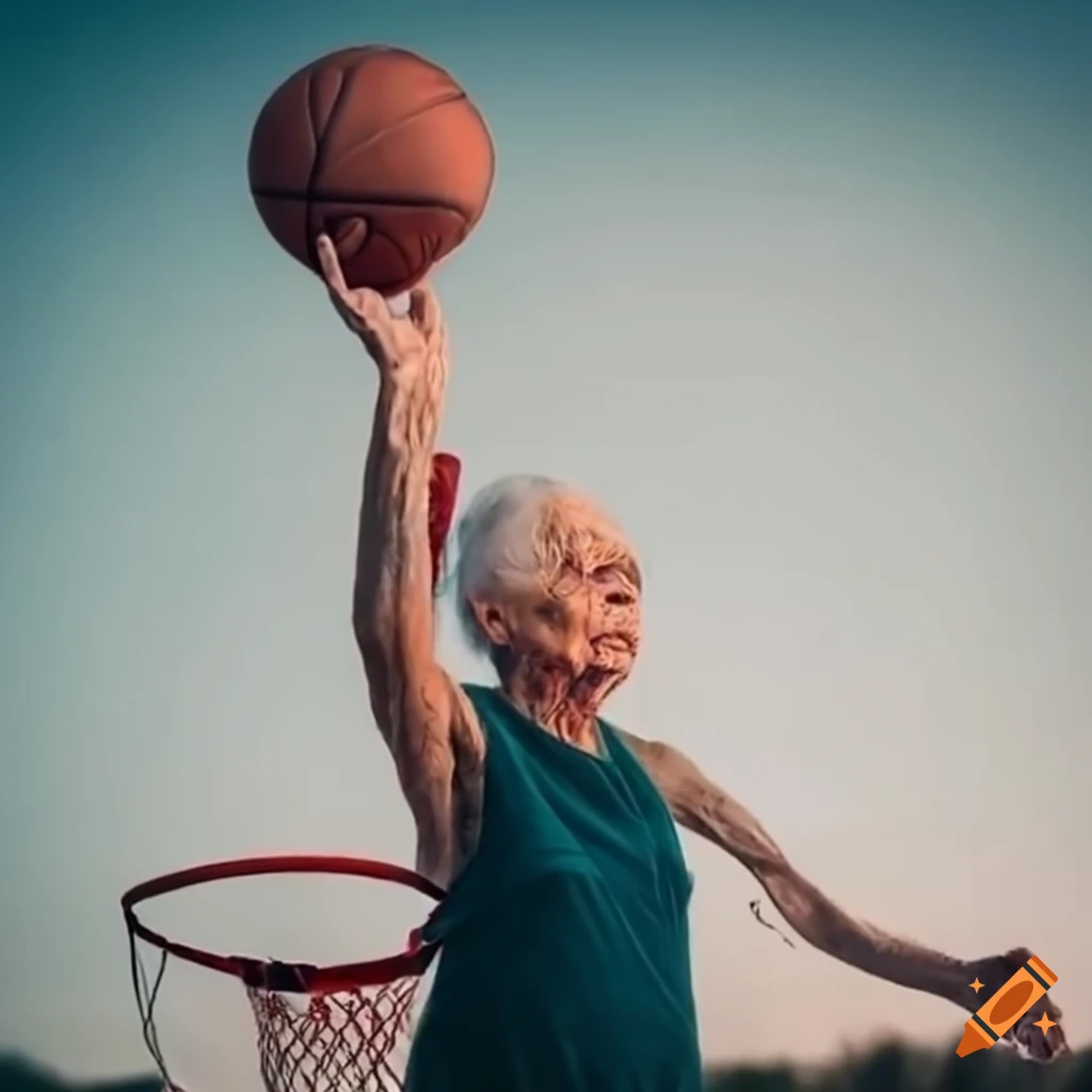 Seniors playing basketball and dunking