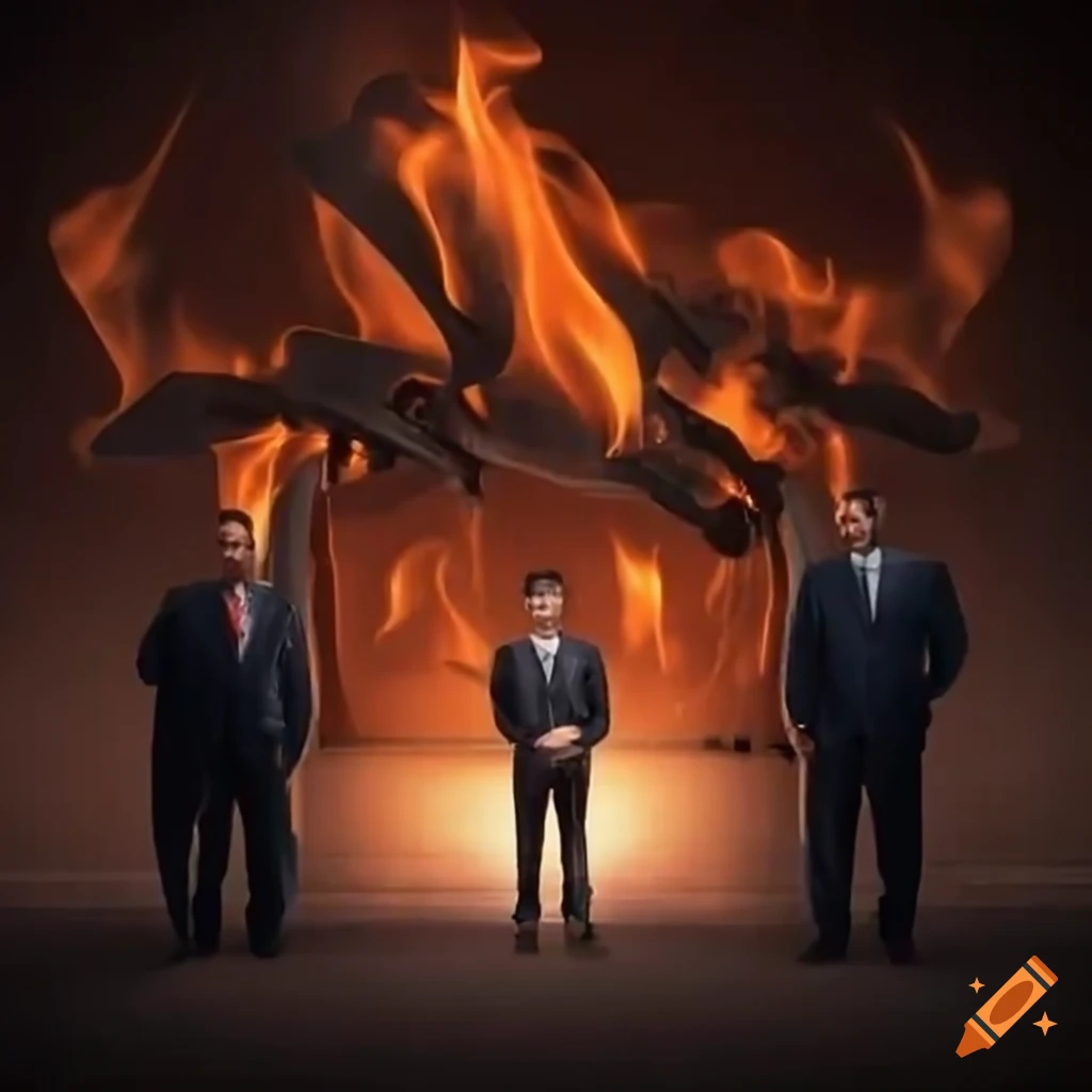 Men having a discussion around a burning fire in a meeting