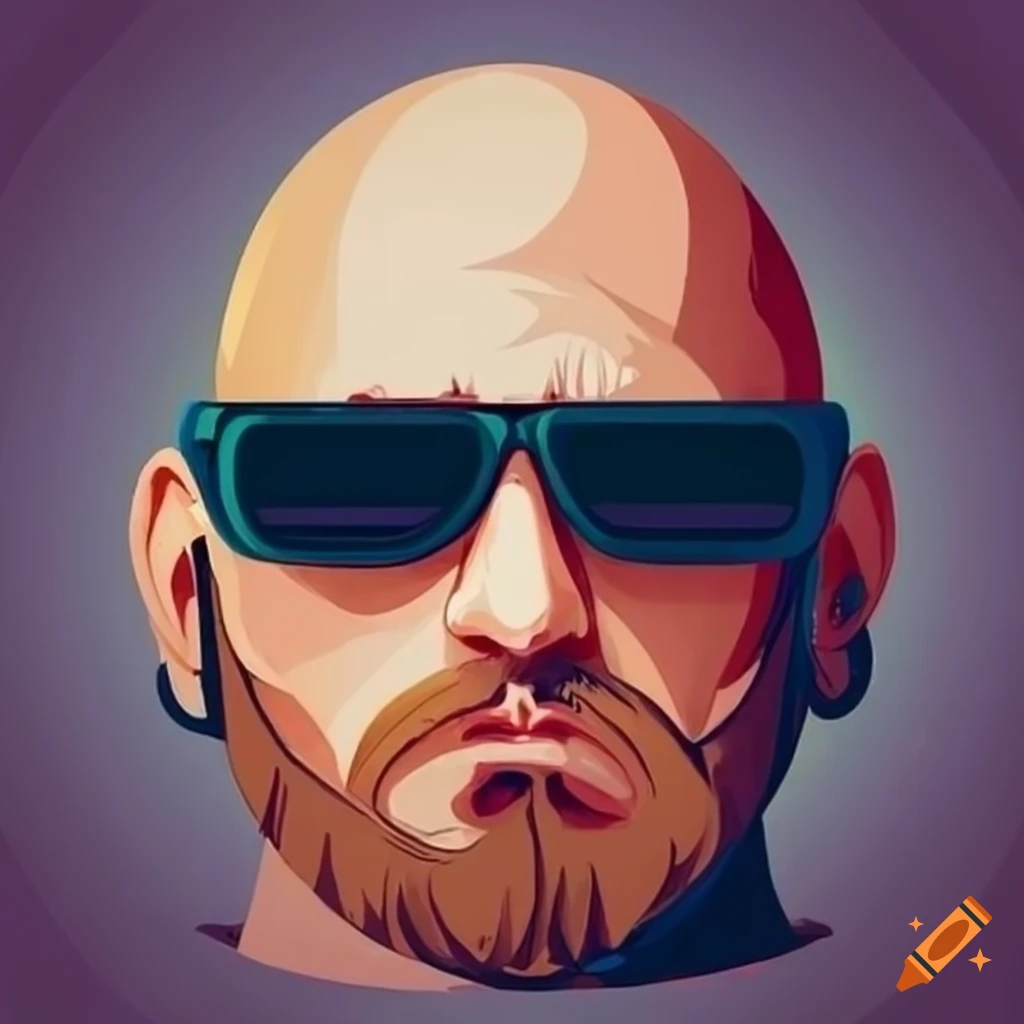 Stylish bald man with beard and sunglasses on Craiyon