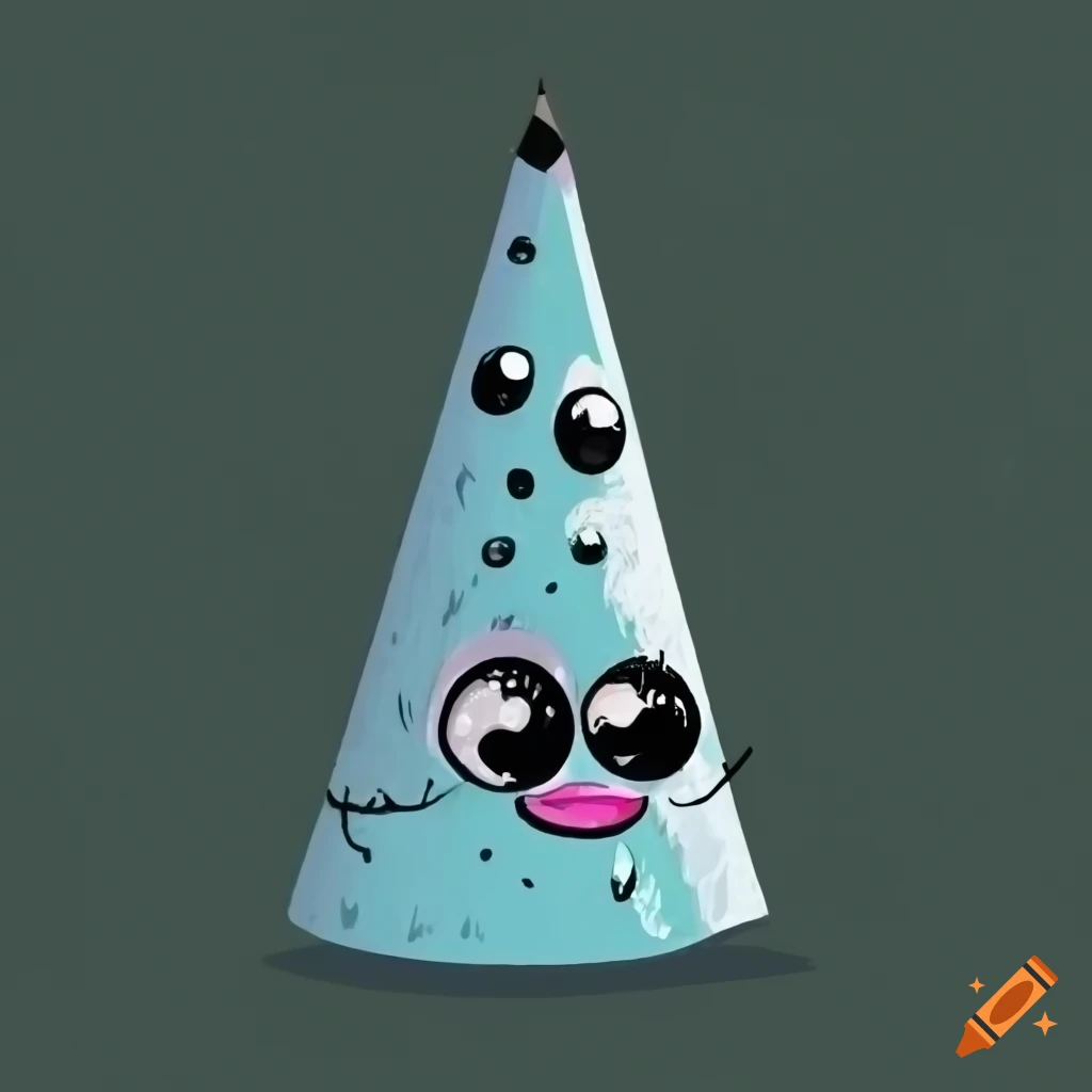 Cartoon drawing of a happy cone shape in a colorful forest on Craiyon