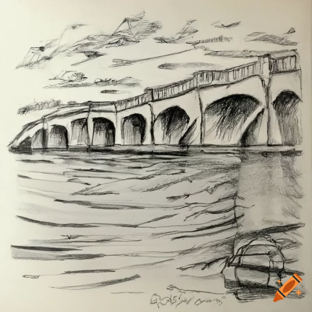 Pencil sketch of a bridge entrance