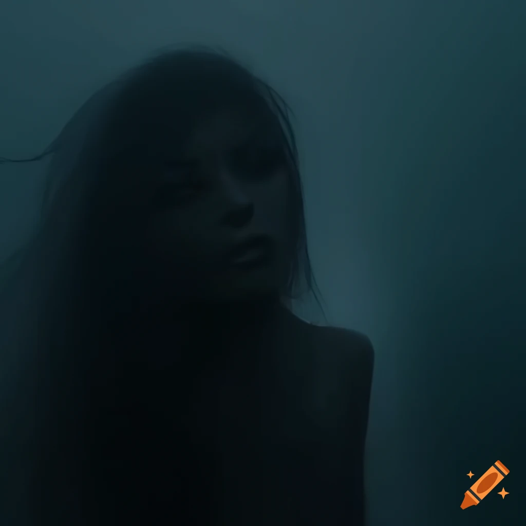 Photorealistic image of a ghostly female specter emerging from a stormy ...