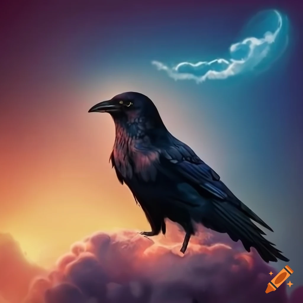 Fantasy crow on a cloud