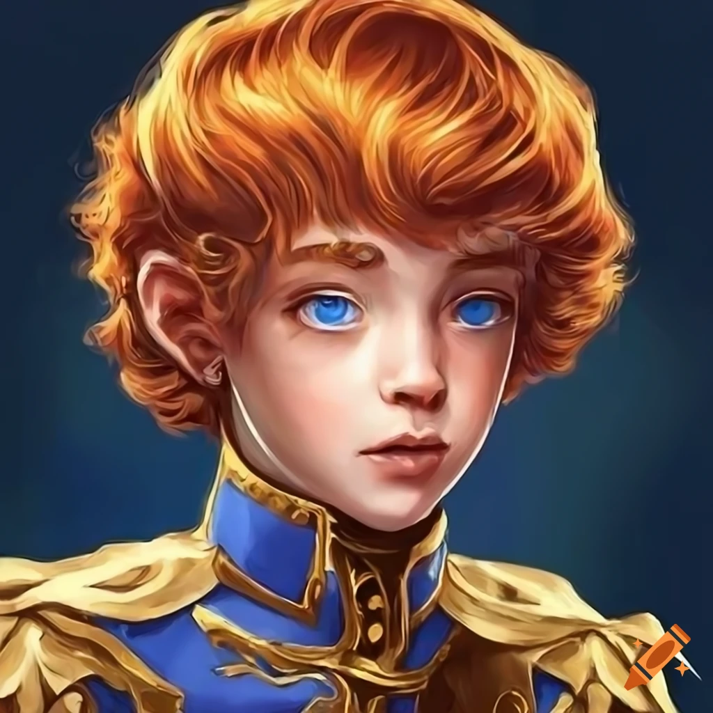 Artwork of a noble prince with blue eyes and ginger hair on Craiyon