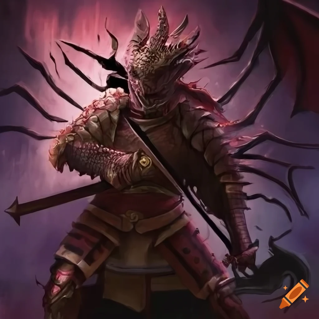 Fantasy artwork of a warrior slaying a dragon