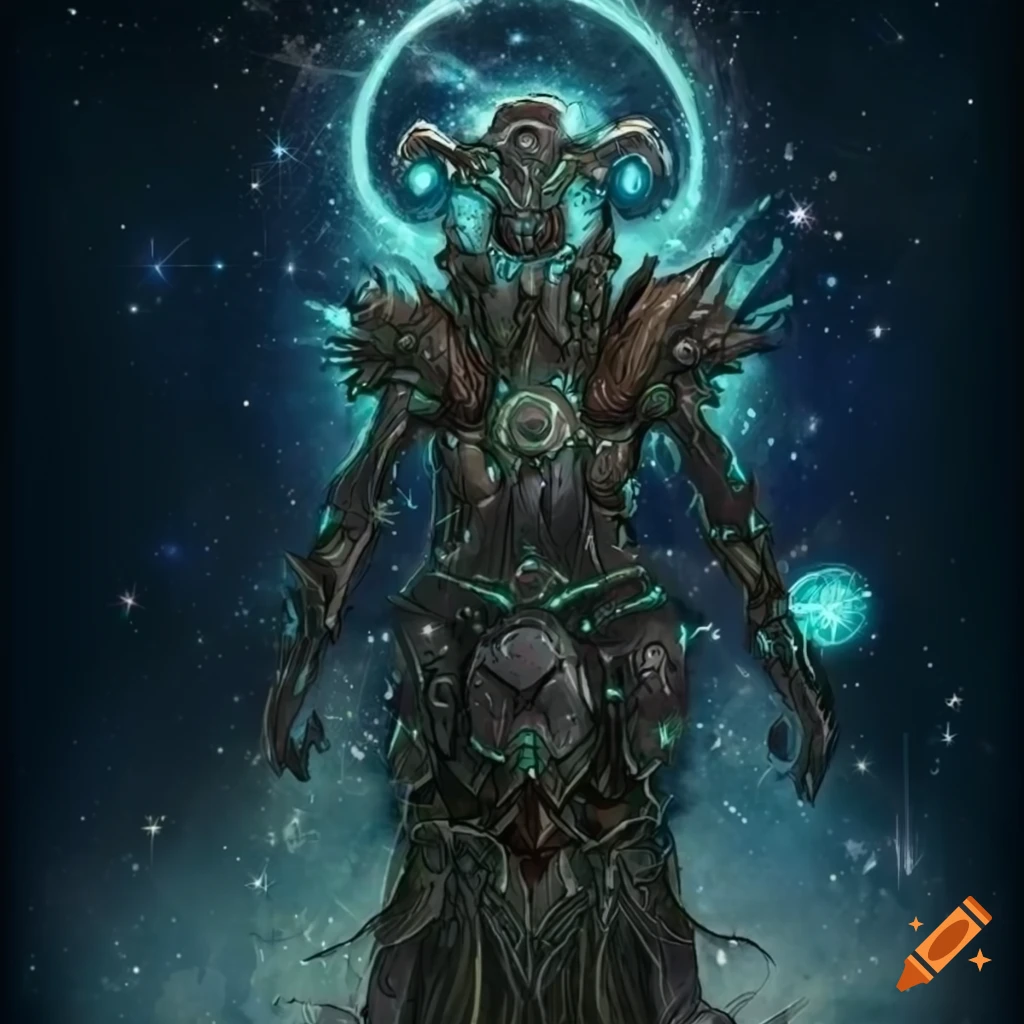 Fantasy artwork of a robot druid with a star map on Craiyon