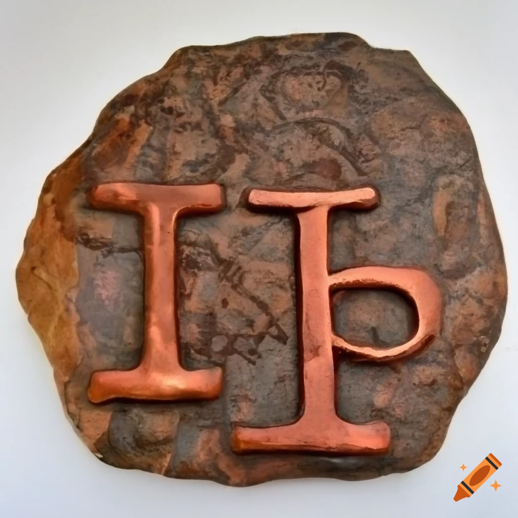 Ancient stone letters made of brass and copper