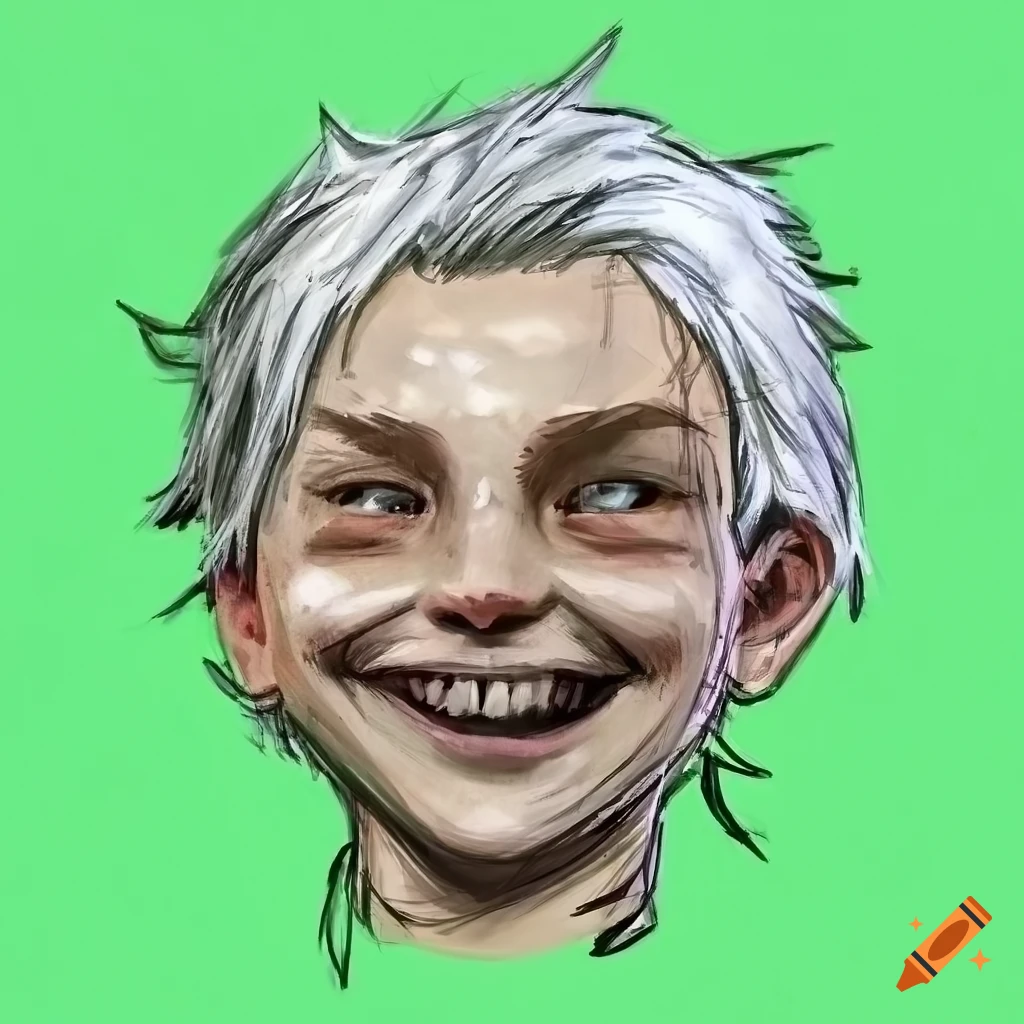 Sketch art of a pale boy with long white hair on Craiyon