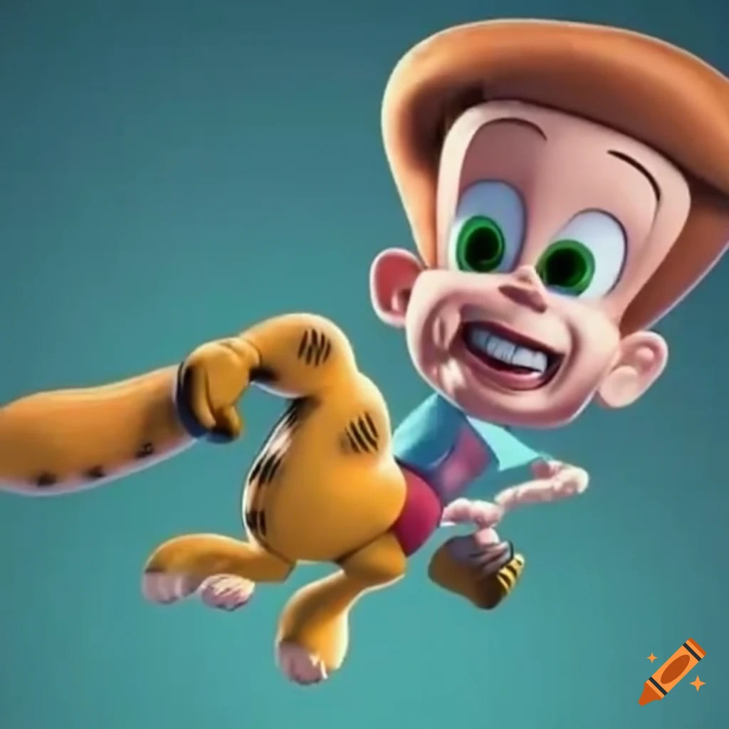 Garfield and Jimmy Neutron in a science experiment on Craiyon