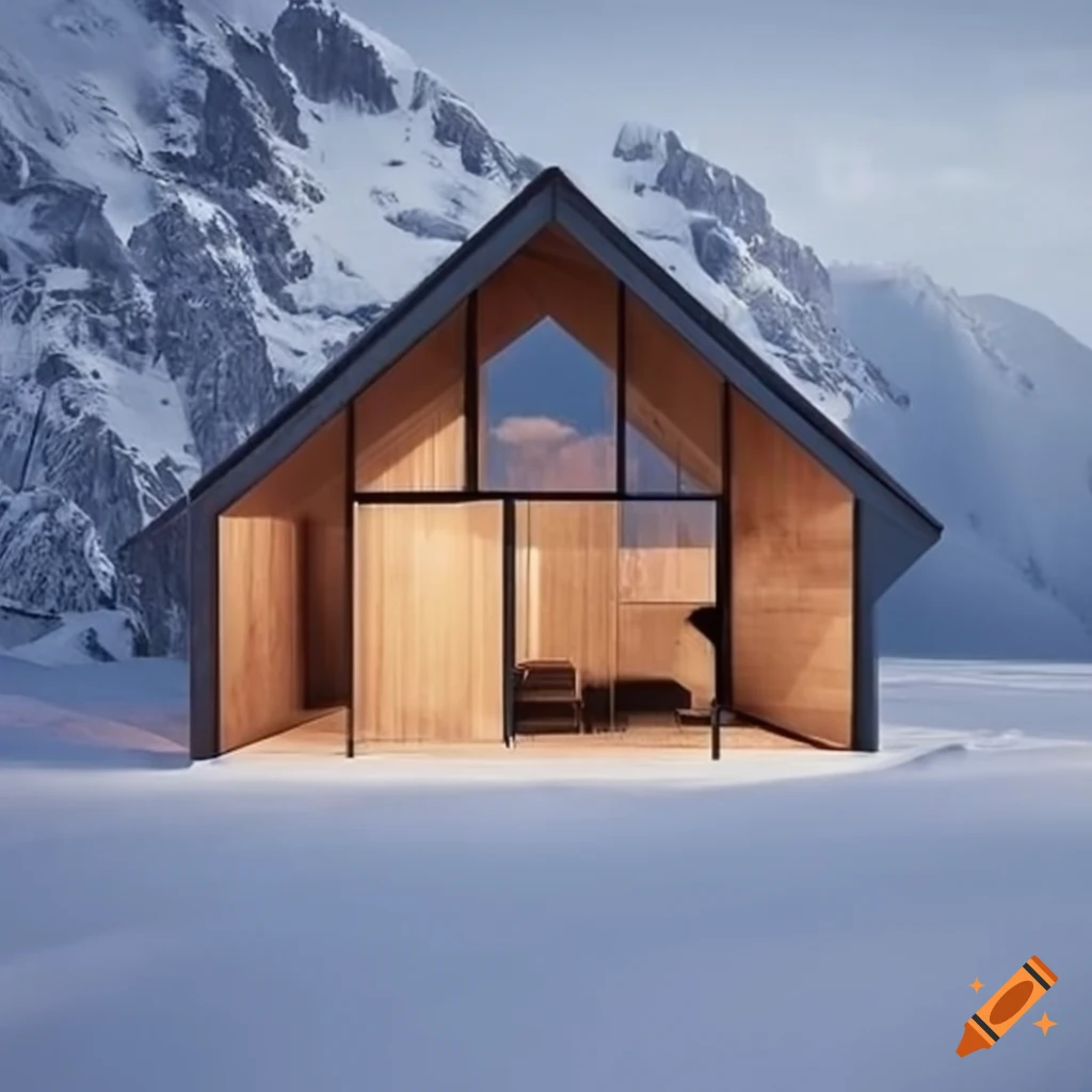 Minimalist design of an alpine ski cabin on Craiyon