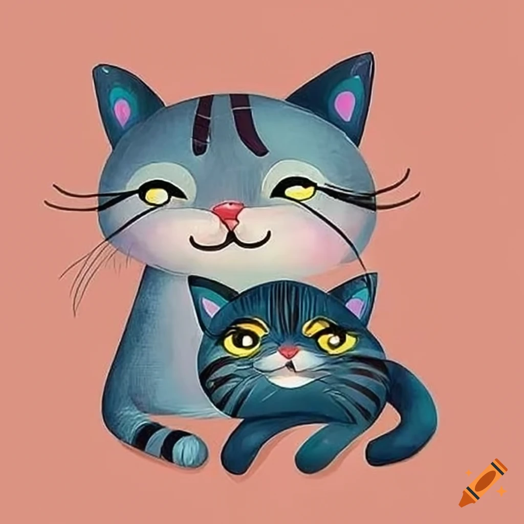 Cartoon wall art of cuddling cats