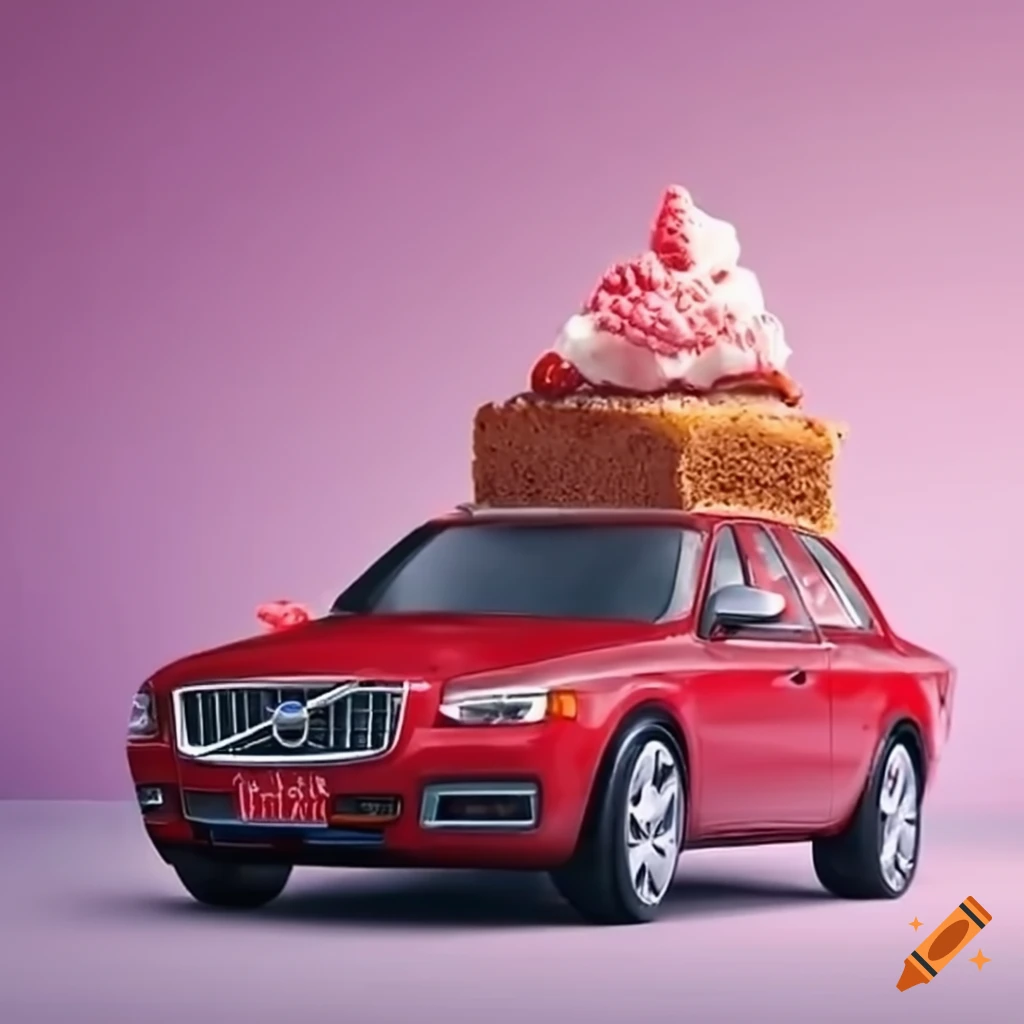 Volvo car indulging in strawberry cake