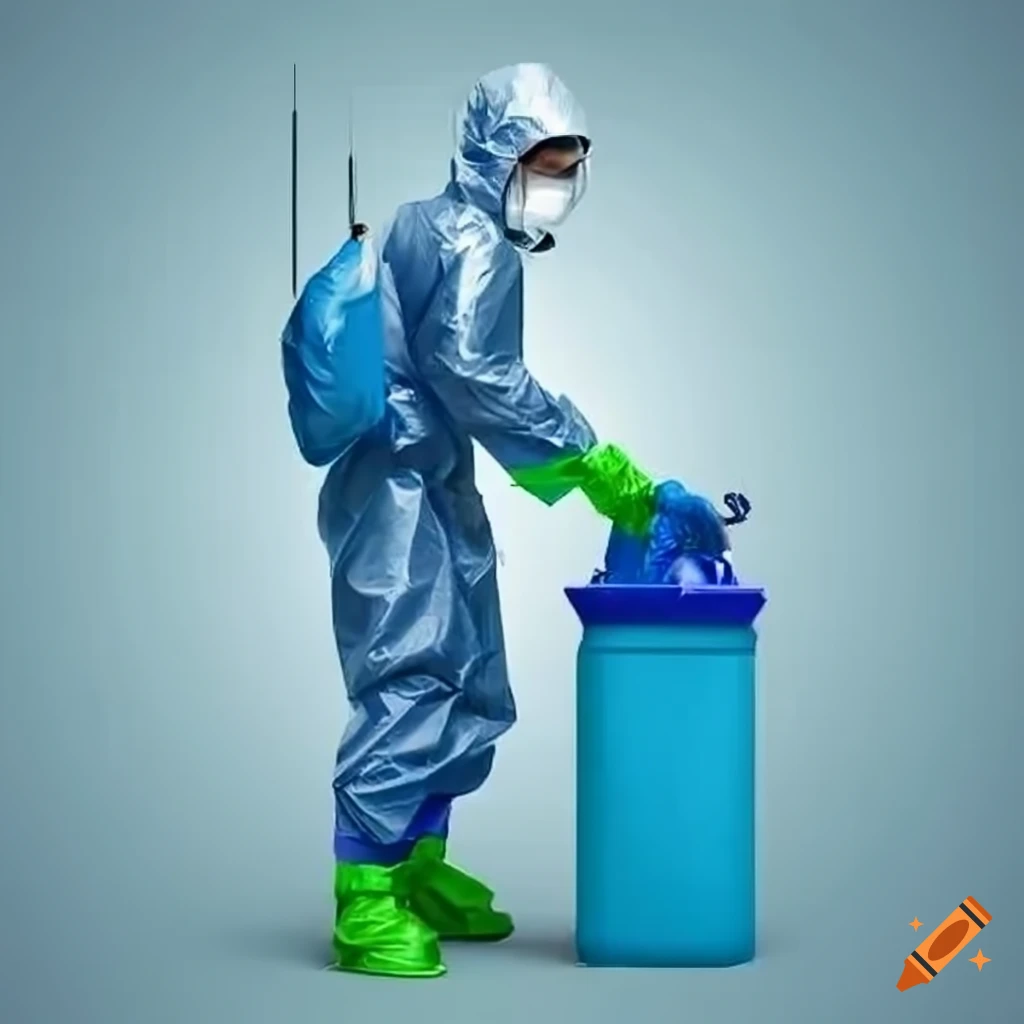Hazmat suit person cleaning pollution