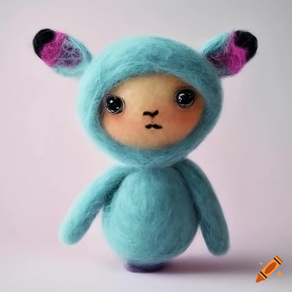 Adorable felted wool creature in stylish clothing on designer ...