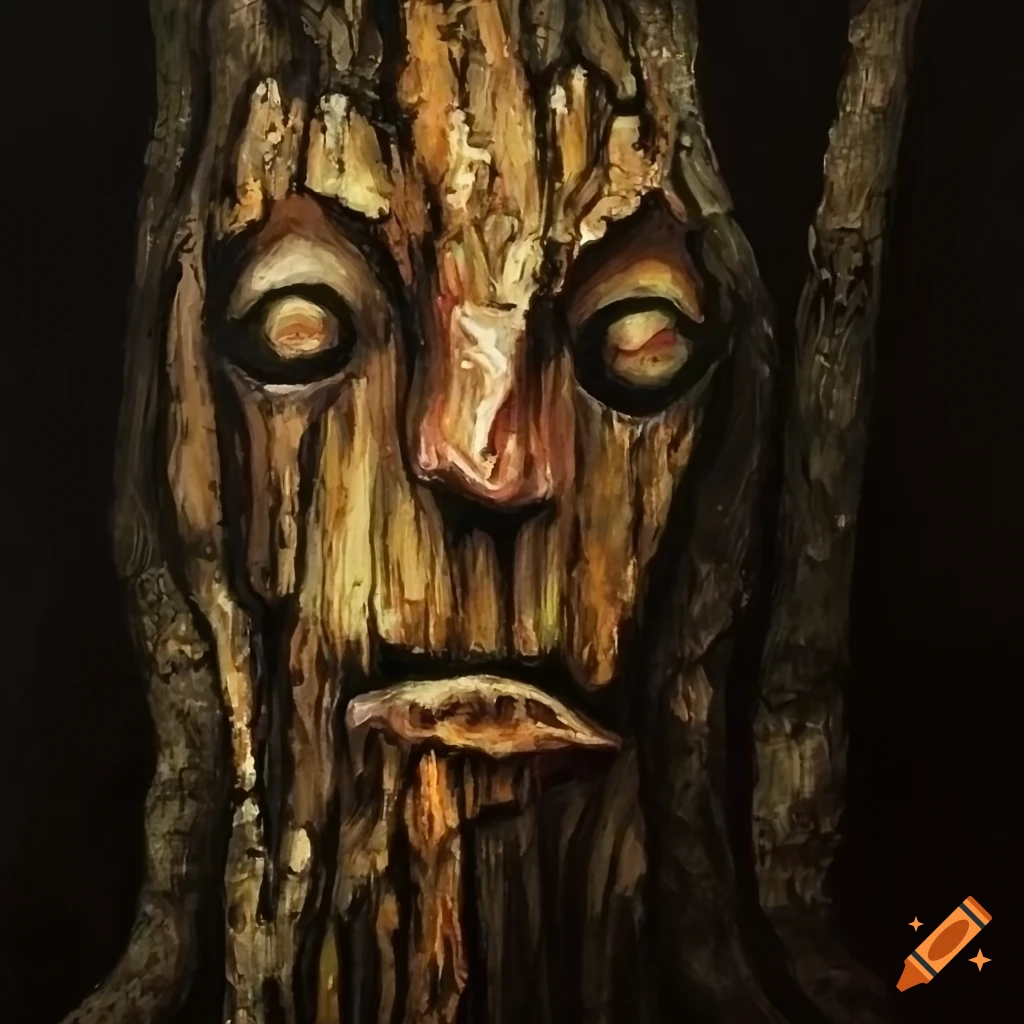 Crude yet beautiful oil painting of a female tree creature inspired by ...