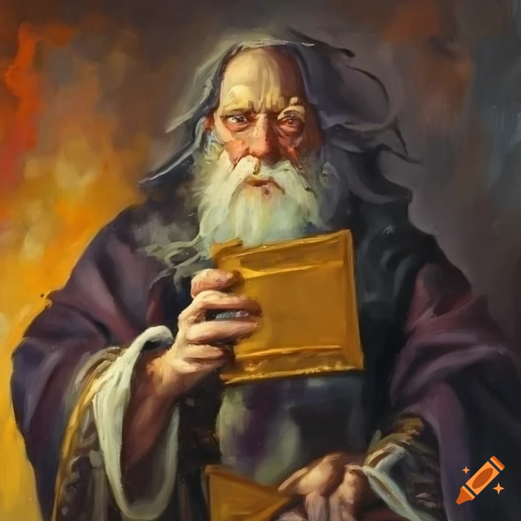Oil painting of a wizard holding a golden ticket