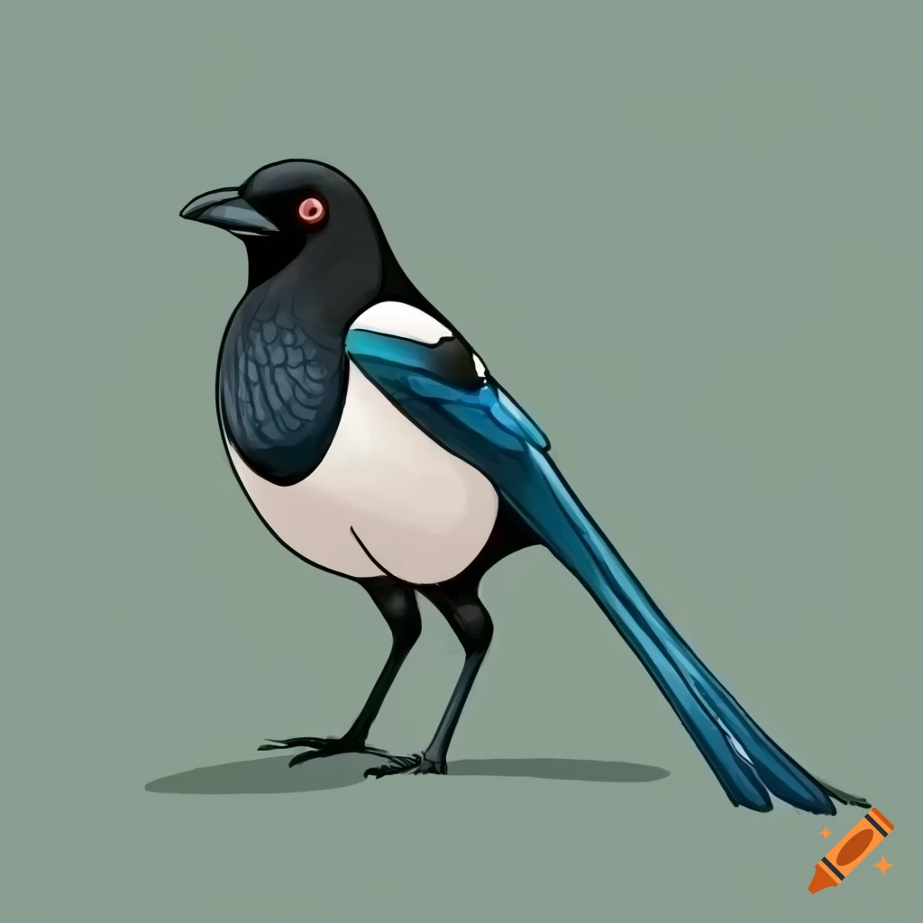 Cartoon illustration of a magpie on Craiyon