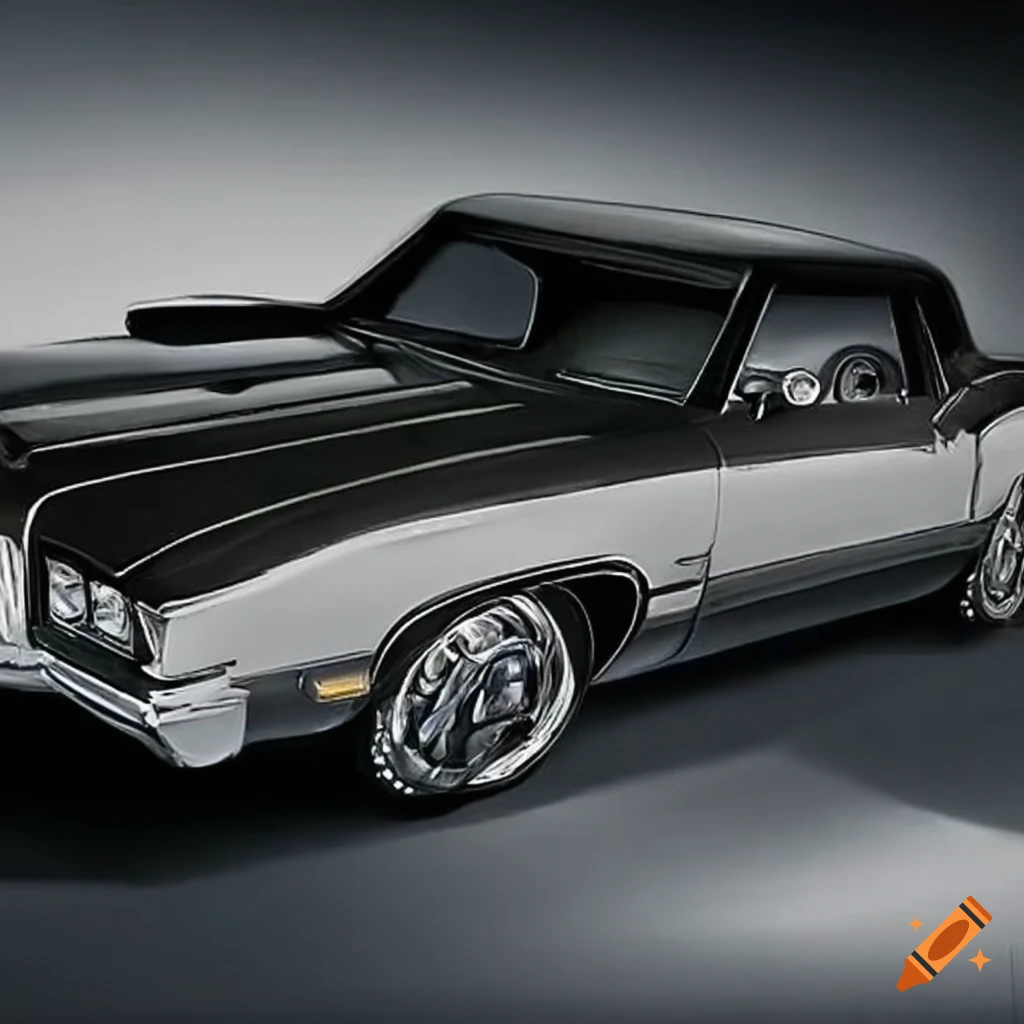 Customized vintage car with big chrome wheels