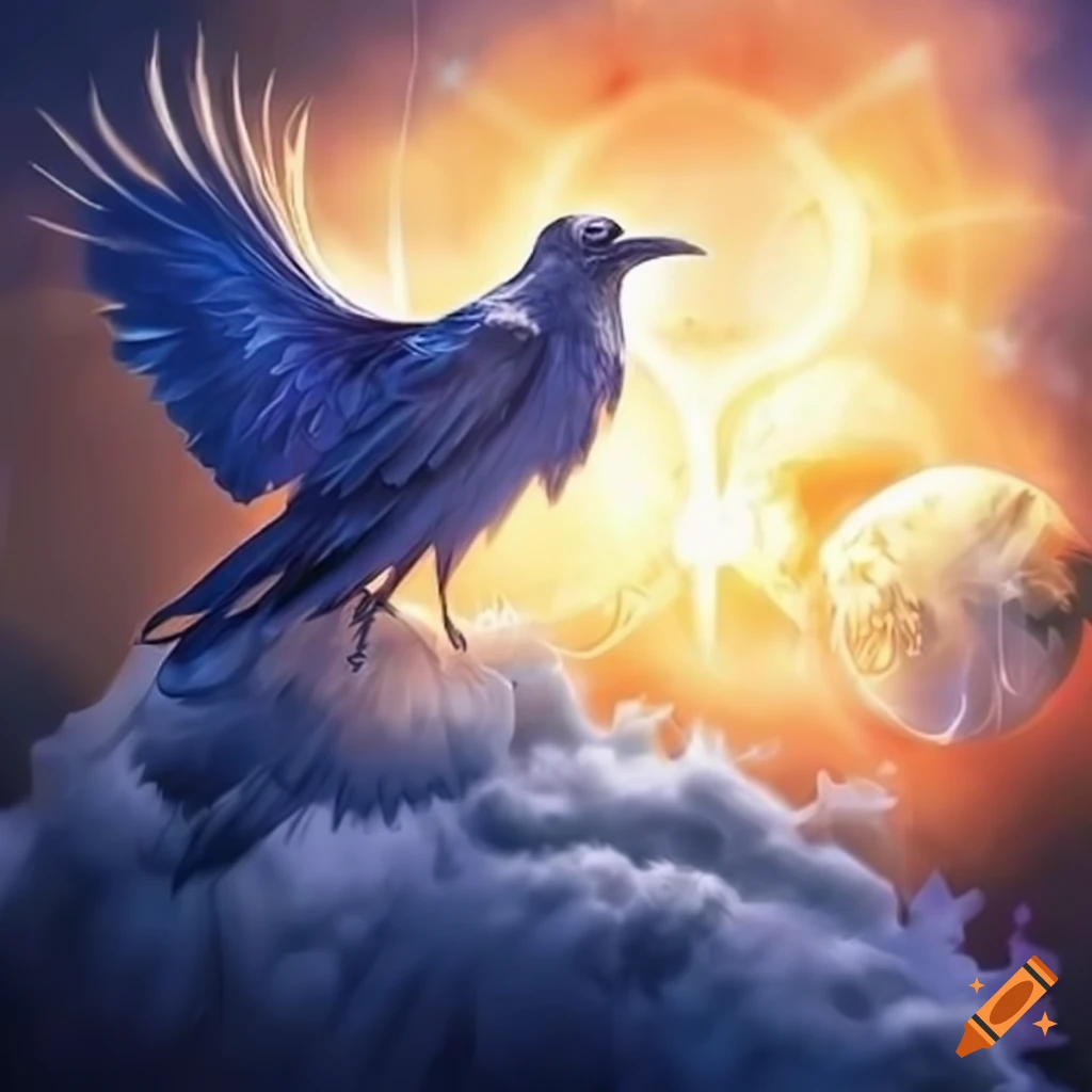 Image of an angelic crow flying towards the sky on Craiyon