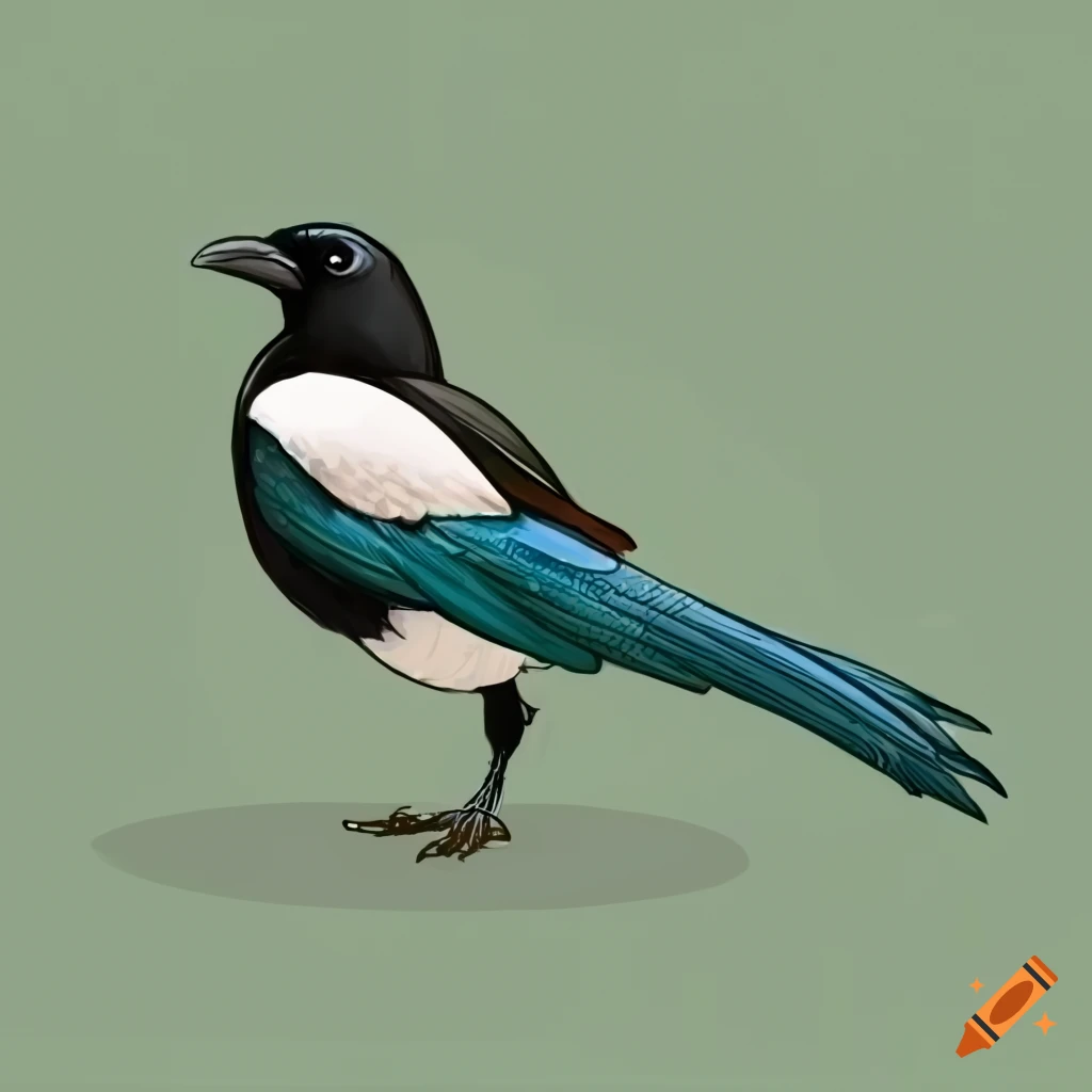 Cartoon image of a magpie on Craiyon