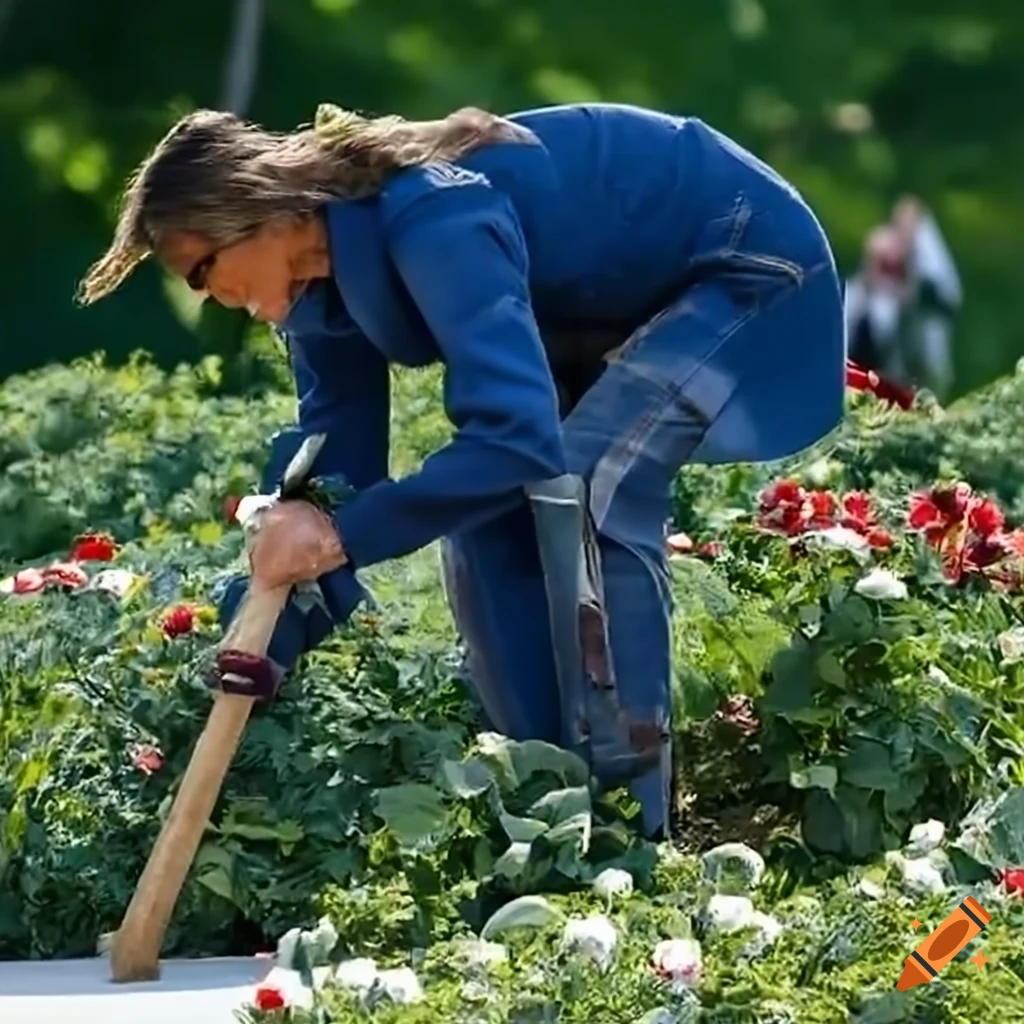 Satirical image of melania trump destroying flowers in the rose garden ...
