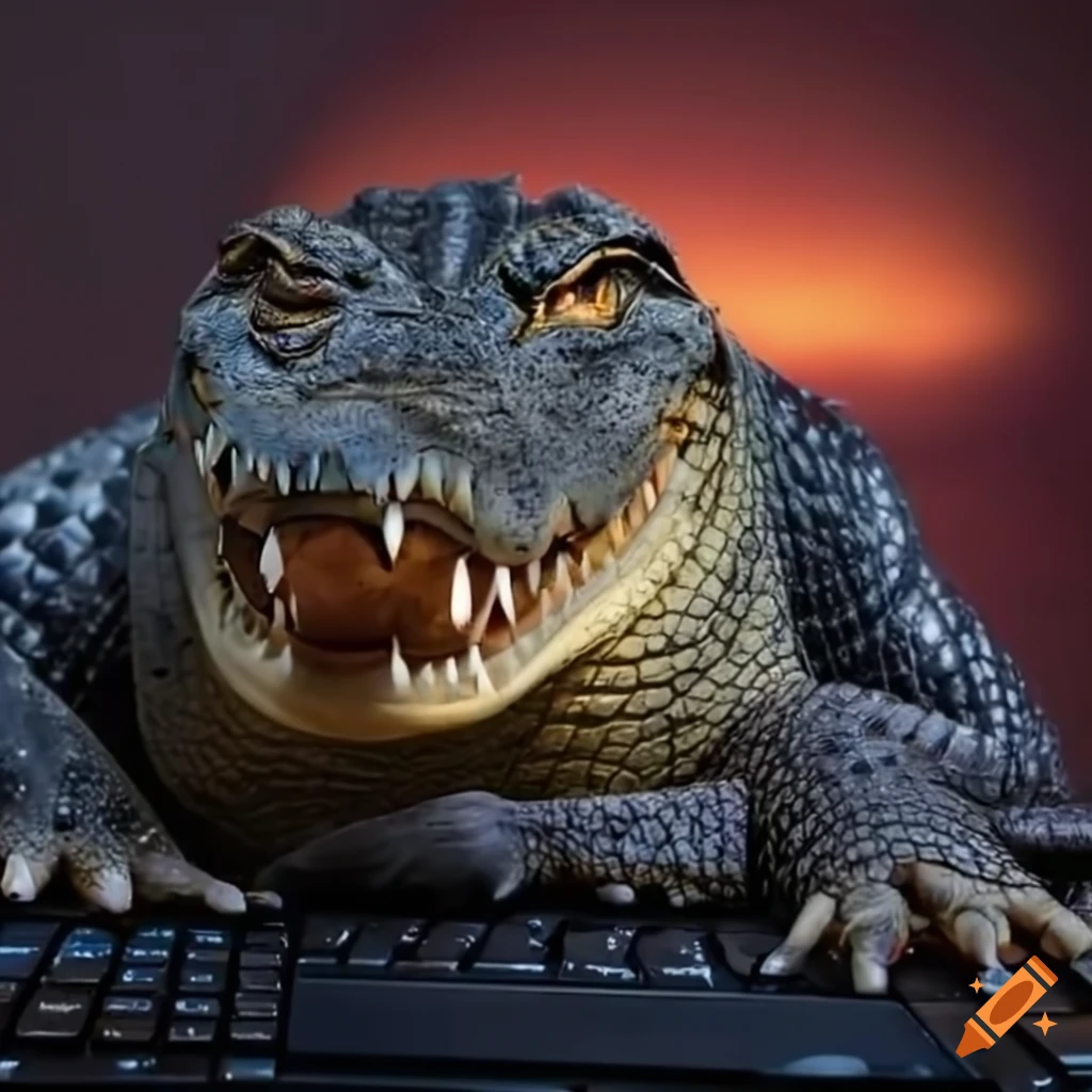 Crocodile using a laptop on Craiyon