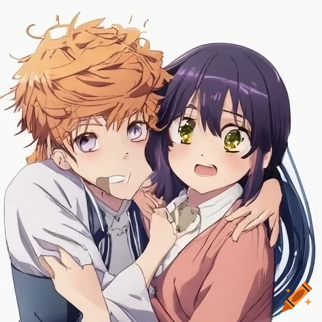 Illustration of two anime characters embracing passionately on Craiyon