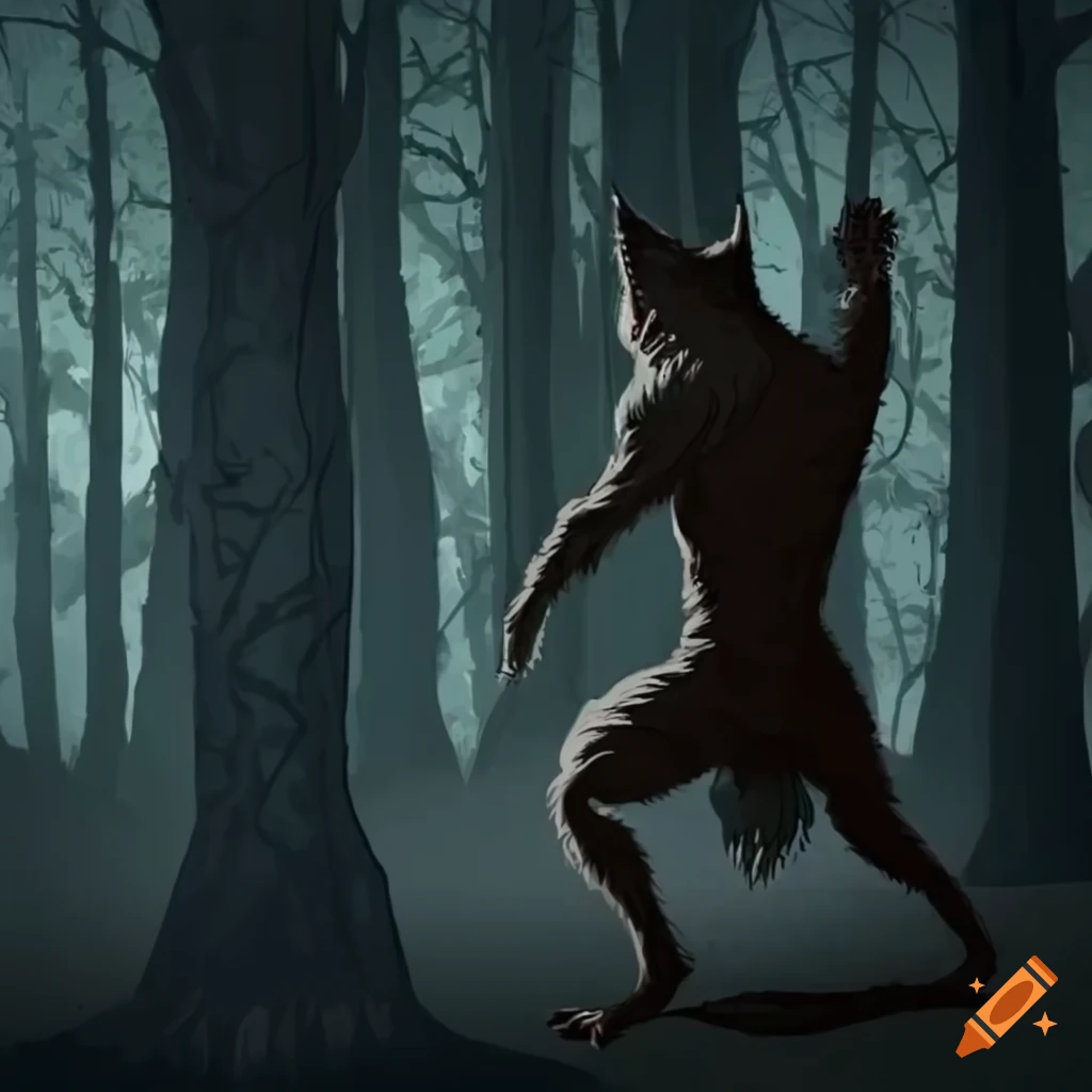Werewolf howling in the woods at night on Craiyon