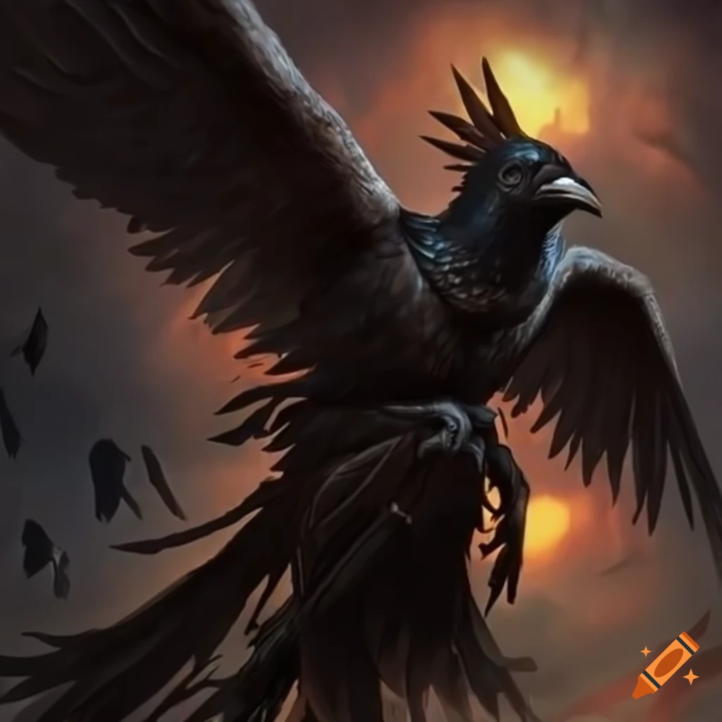 Image of a resurrected crow in a heroic fantasy setting on Craiyon