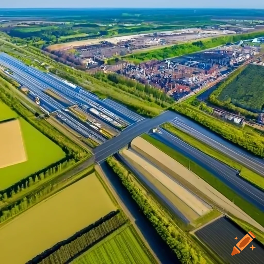 Aerial view of netherlands logistics network