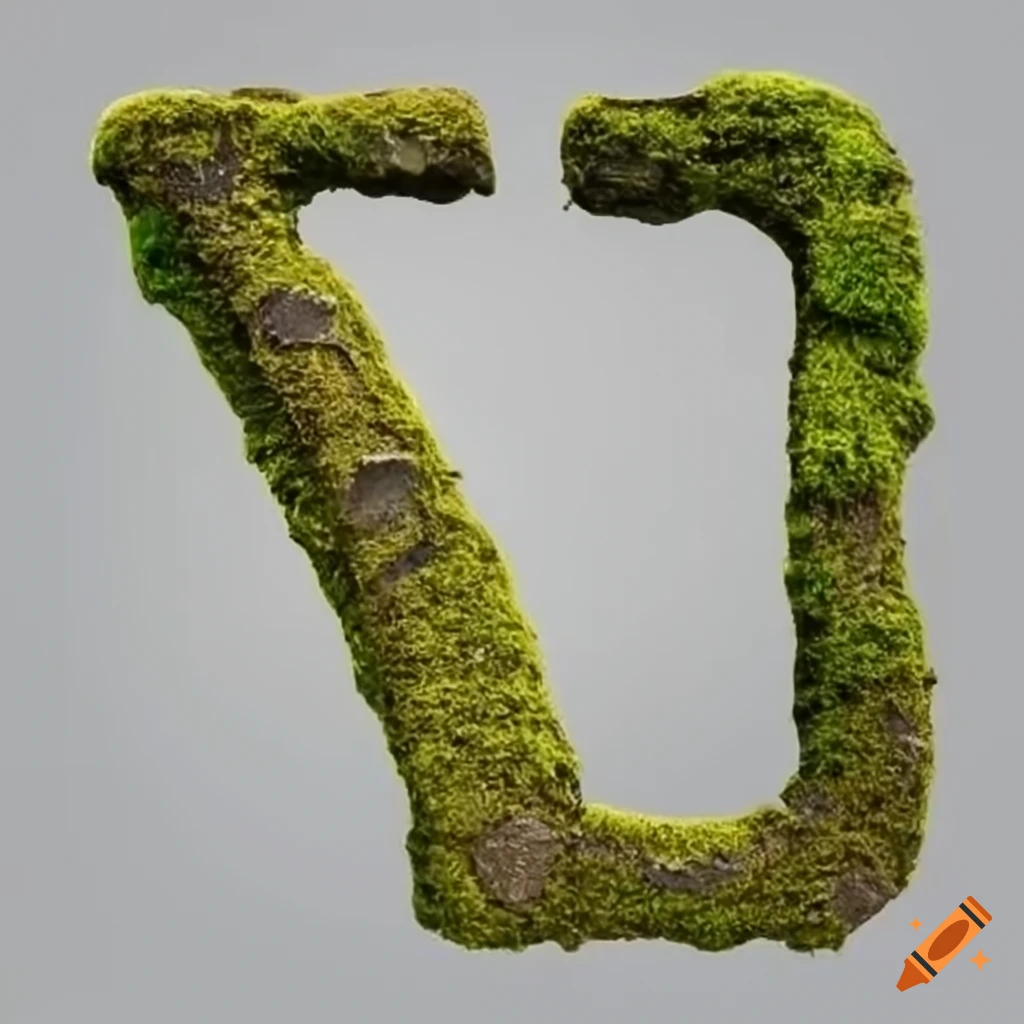 Moss-covered ancient stone letter r