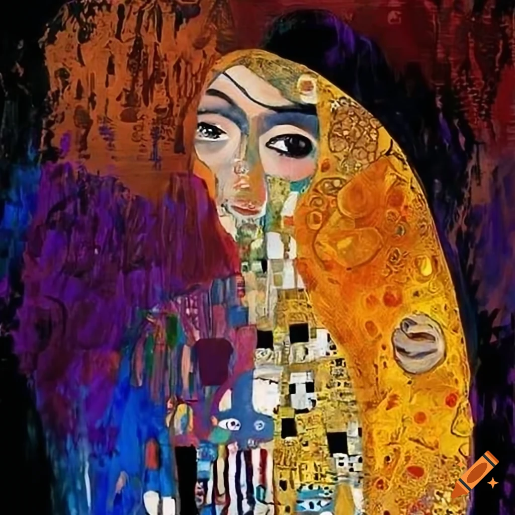 Abstract artwork with a mix of Klimt and Roman paintings on Craiyon