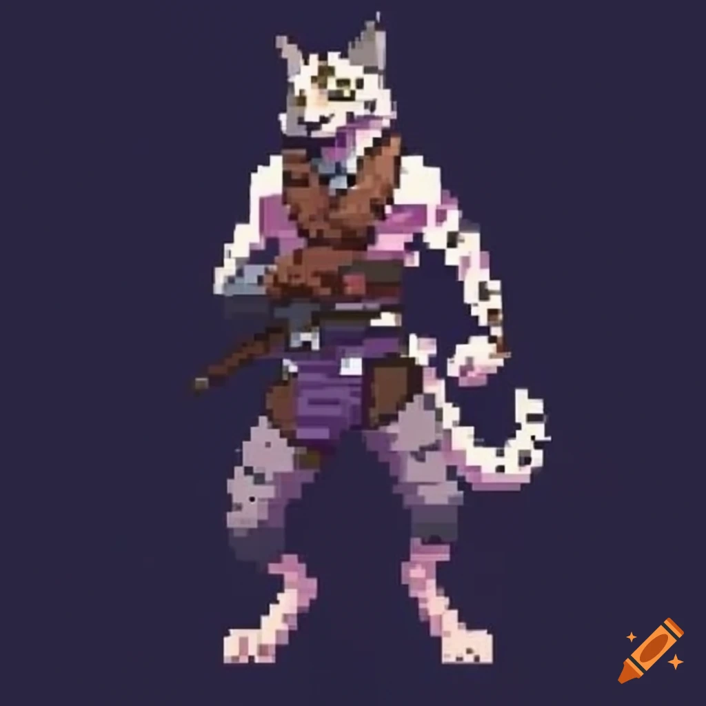 Pixel art of a female fennec furry with a sword on Craiyon