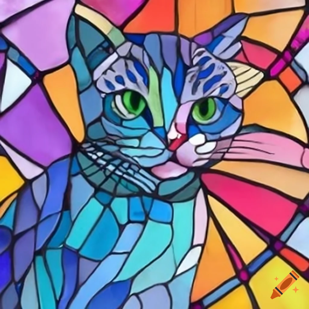 Stained glass artwork of a cat