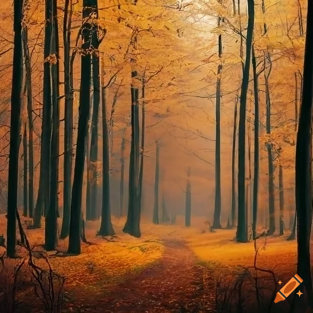 Mysterious autumn landscape with mist and mushrooms on Craiyon