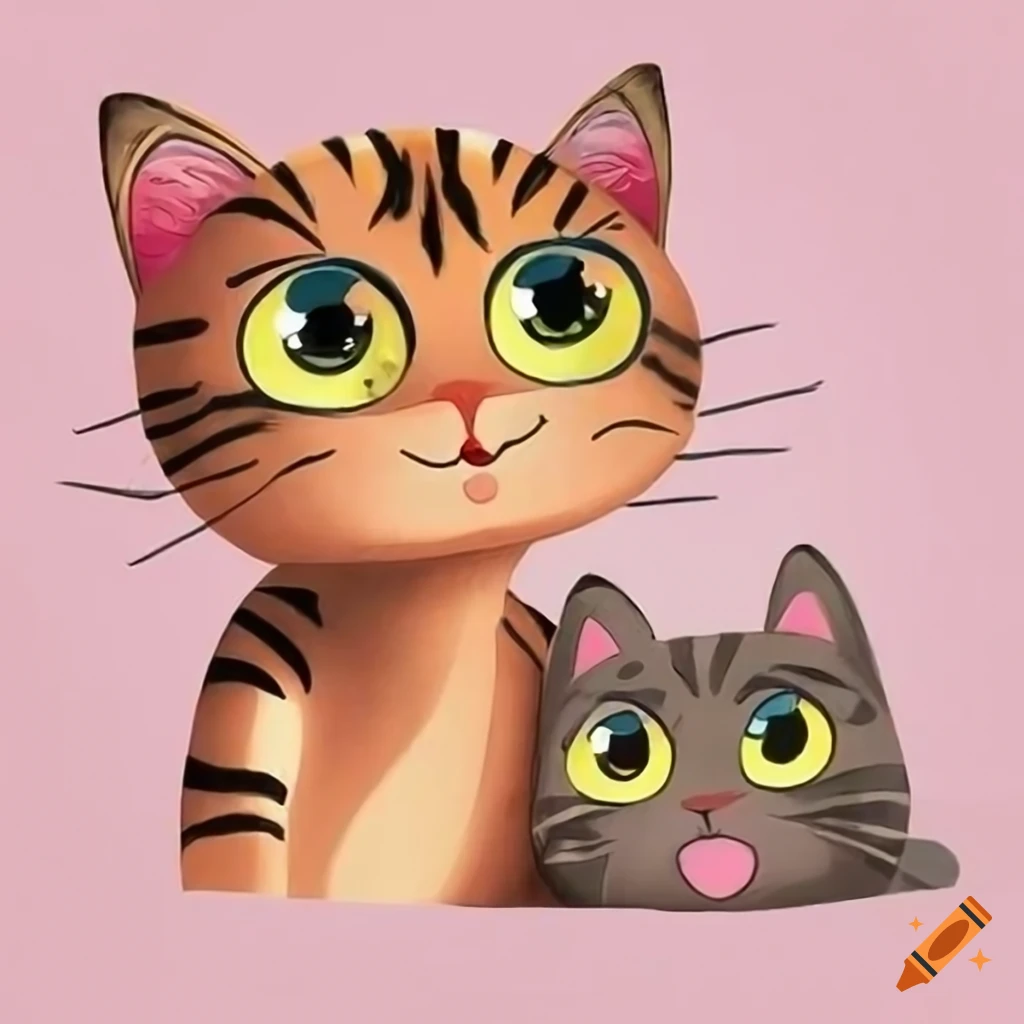 Cartoon Wall Art Of Cuddling Cats On Craiyon