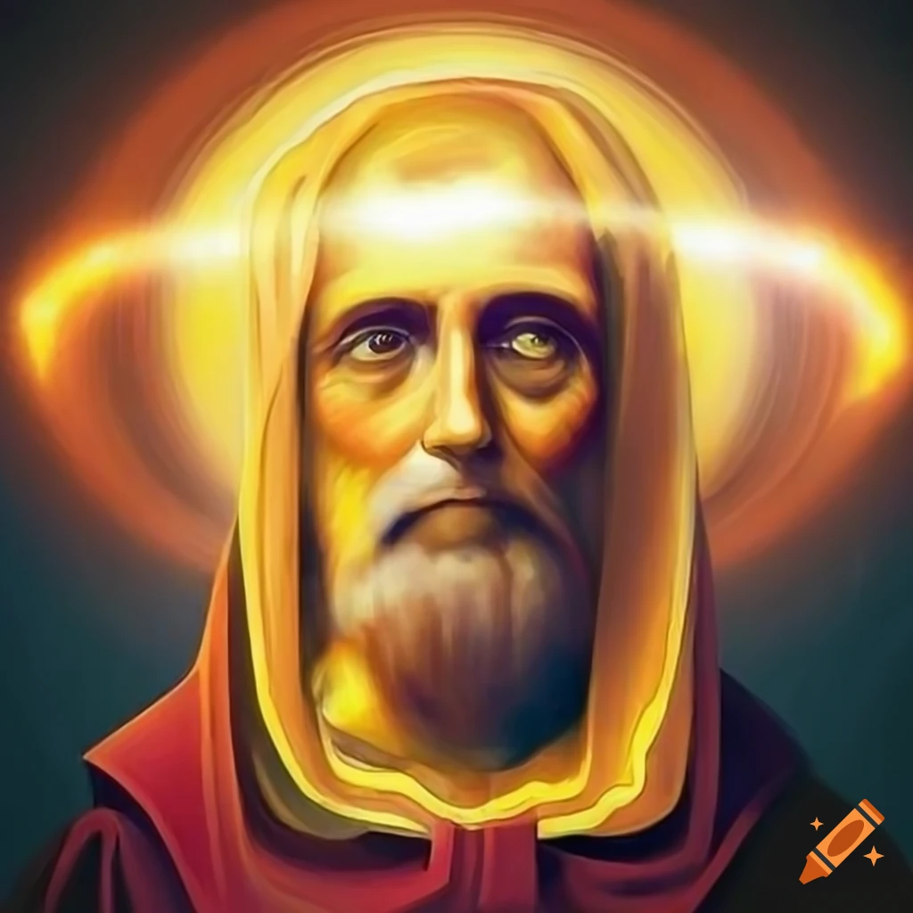 Portrait of a religious saint icon with a nuclear warhead on Craiyon