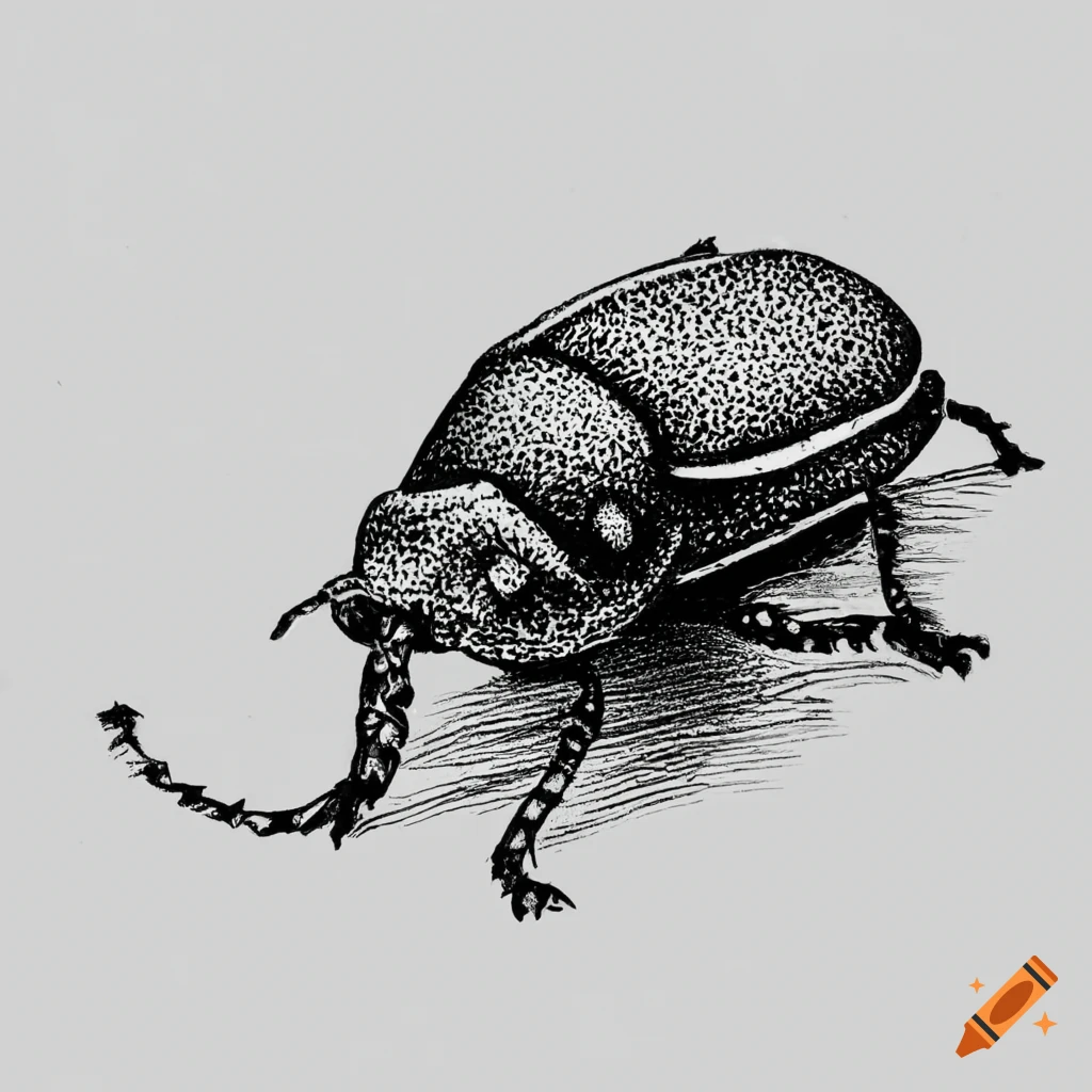 Stippling style black-and-white drawing of a jewel beetle on Craiyon