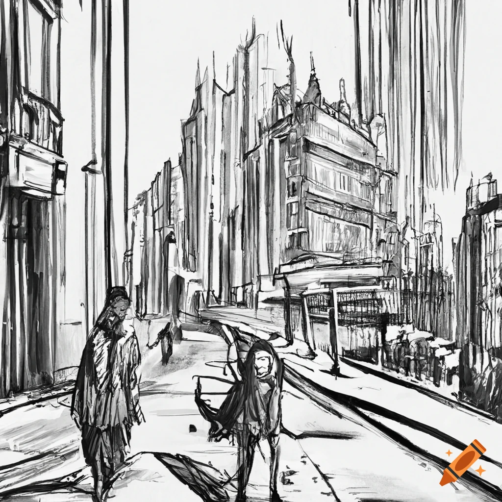 Dystopic city drawing on Craiyon