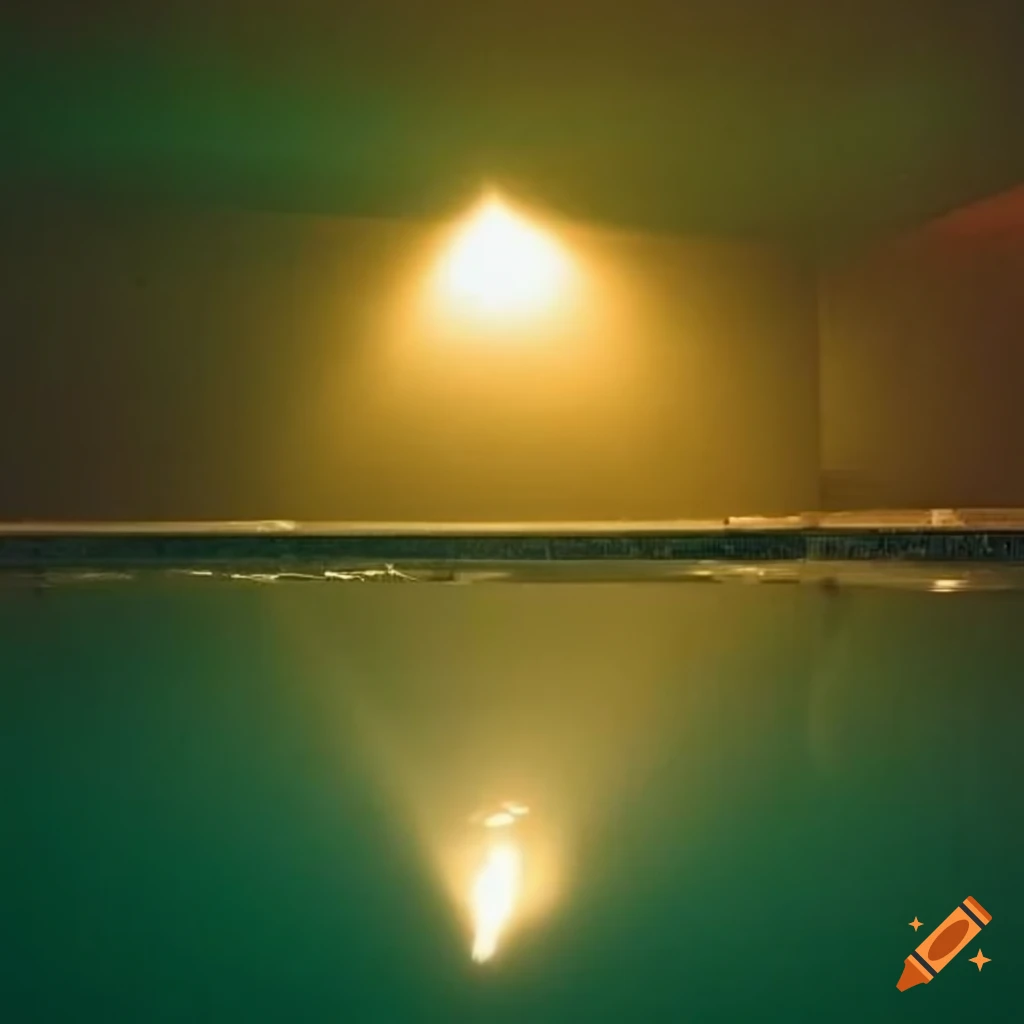 Indoor pool bathed in dim light