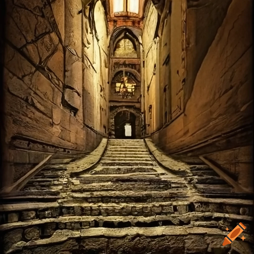 Scenic view of a subterranean city in escher style