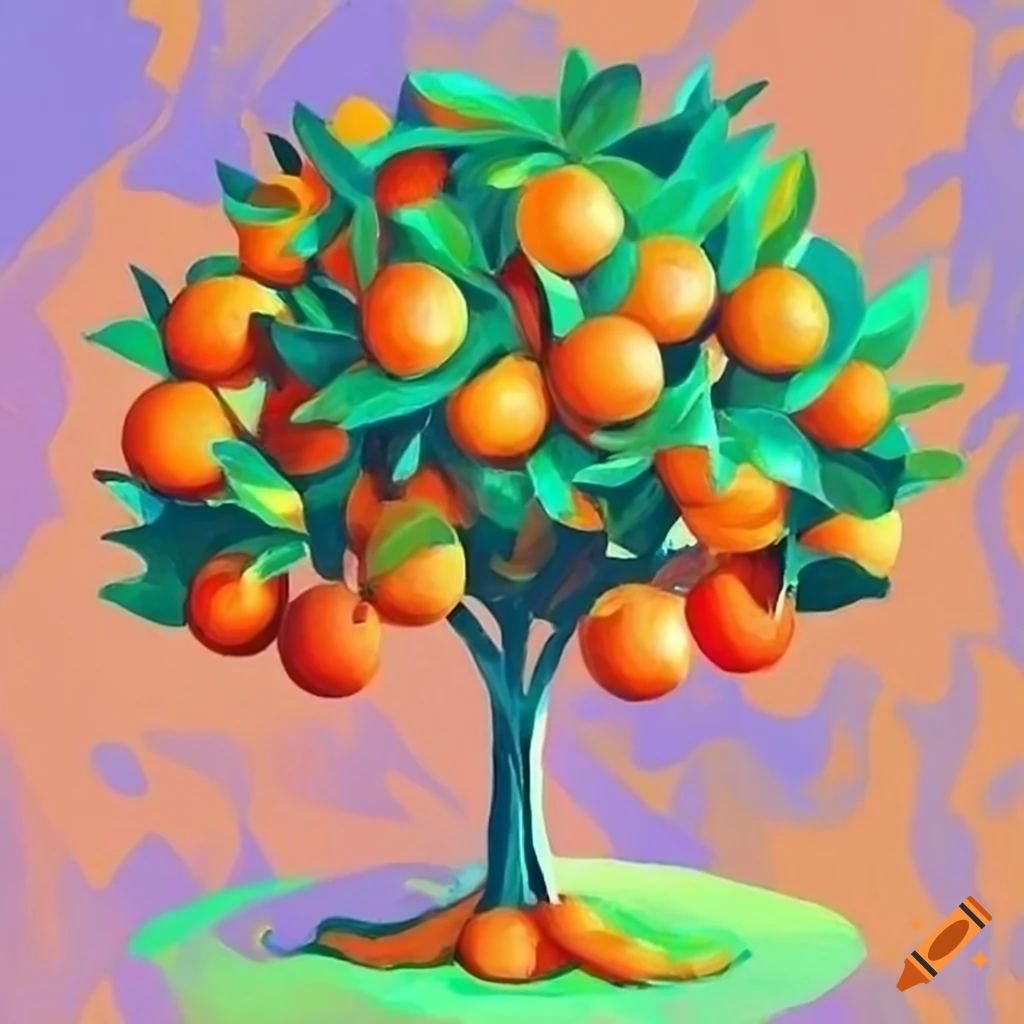 Colorful painting of an orange fruit tree on Craiyon