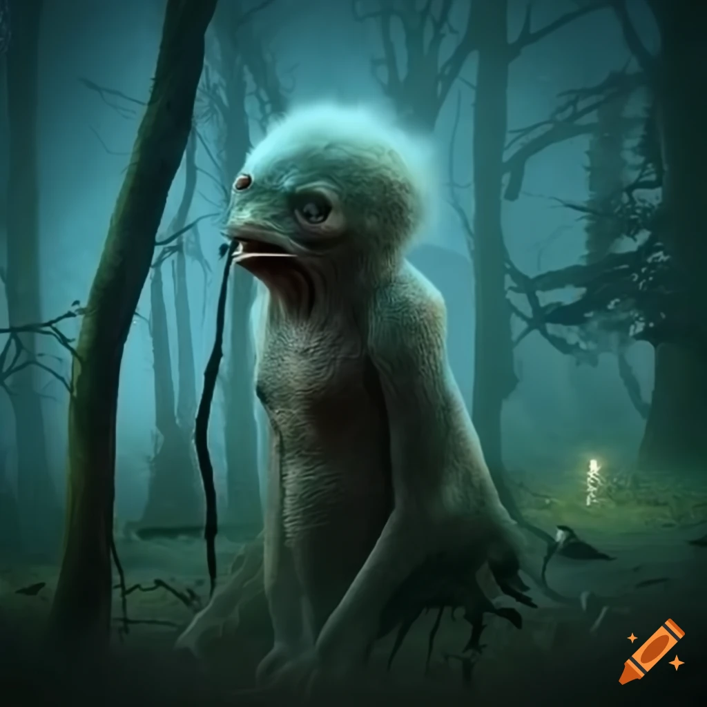 Abstract medieval painting of a cunning pale creature with emotive ...